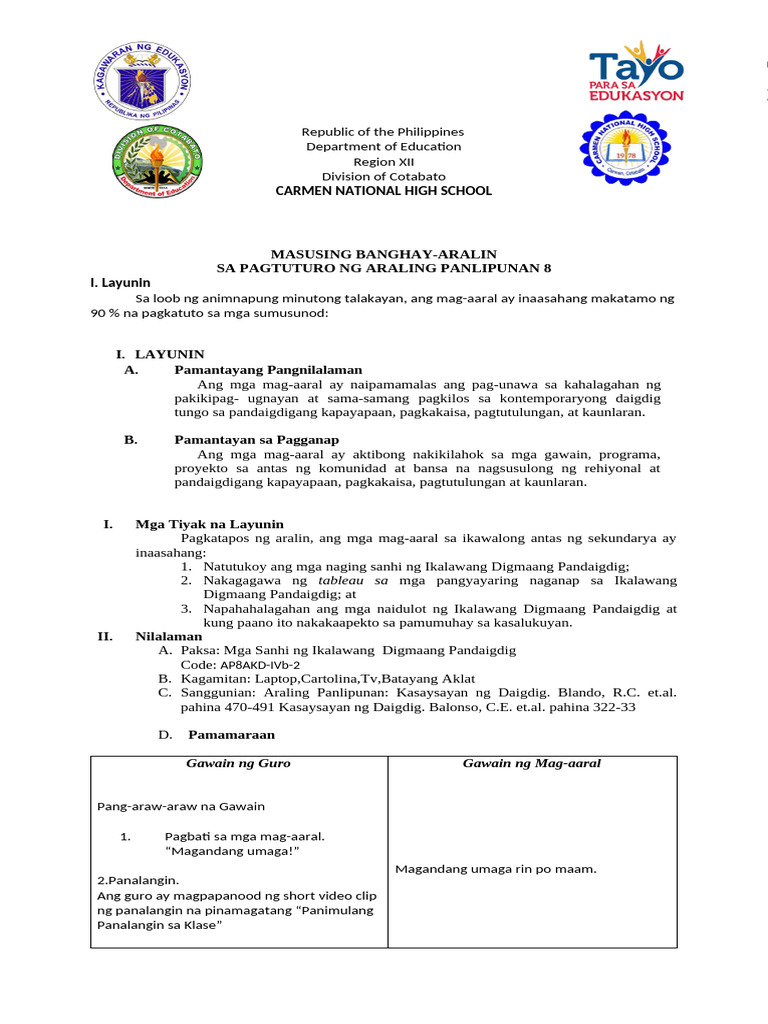 DLP Aralin 3 q4 Ap8 | PDF