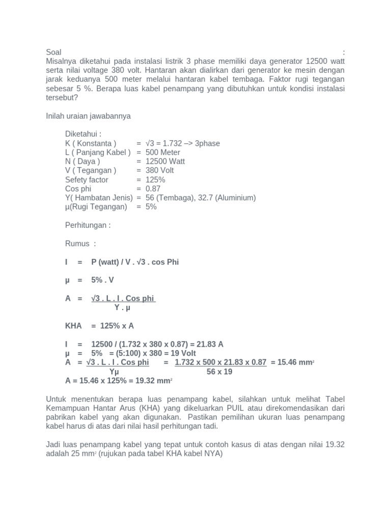 Perhitungan Luas Penampang Kabel | PDF