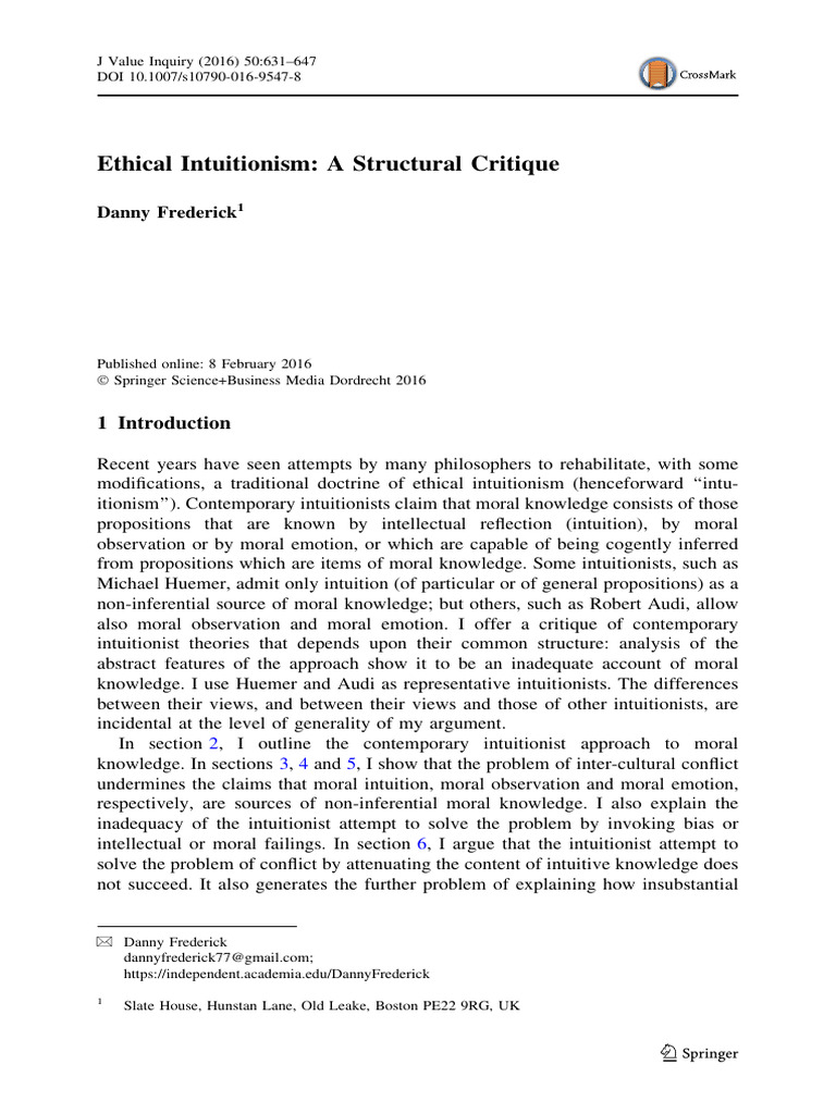 Frederick-Danny_Text_Ethical-Intuitionism | PDF | Knowledge | Argument