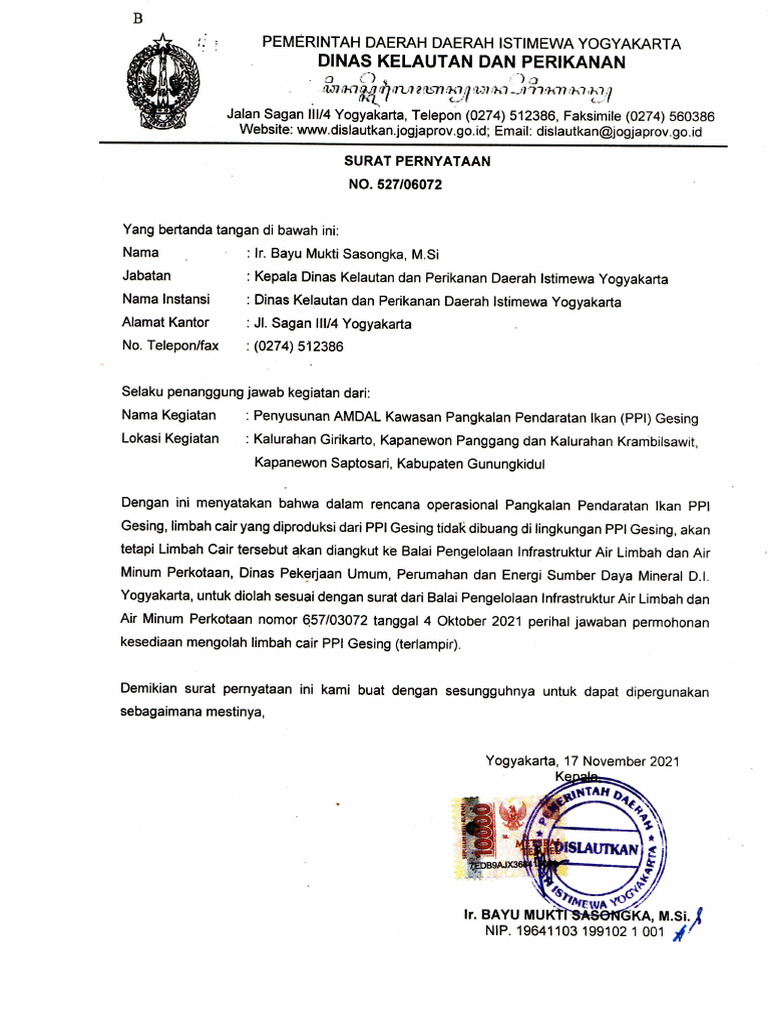 Lampiran 7. Surat Kesediaan Mengolah Limbah Cair PPI Gesing | PDF