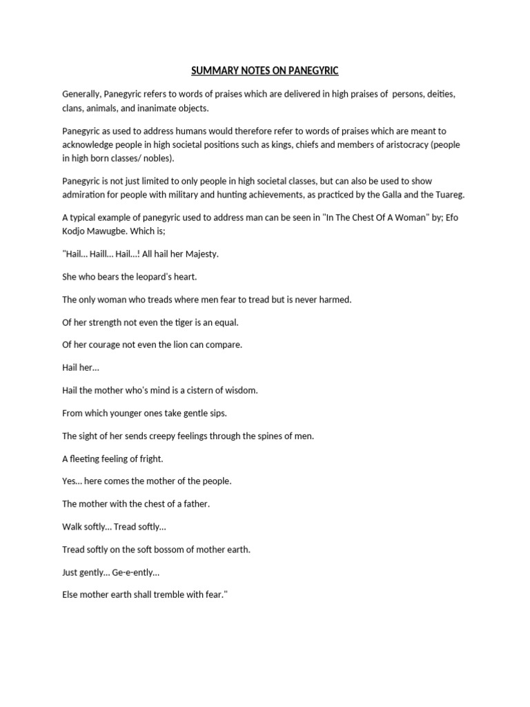 PANEGYRIC | PDF | Poetry