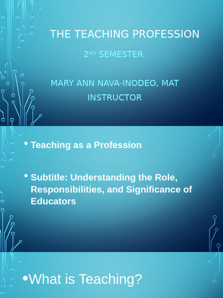 The Teaching Profession Lesson 1 2024 25 | PDF | Teachers | Profession