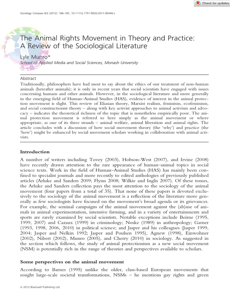 The Animal Rights Movement in Theory and Practice: A Review of the ...