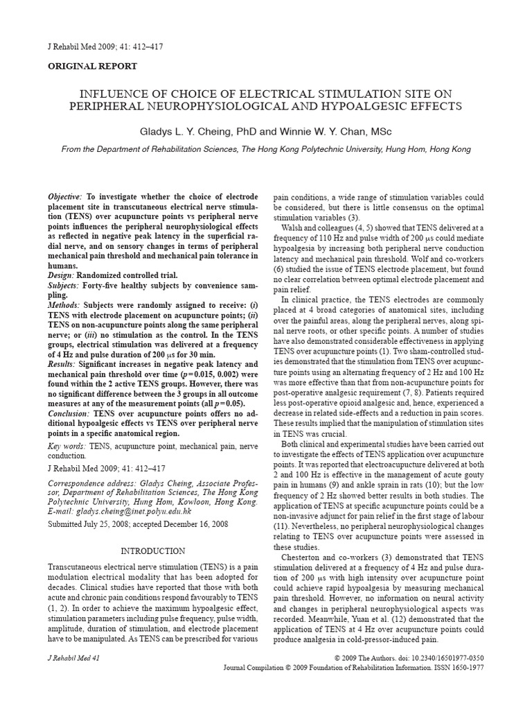 TENS on Acu Points Paper 2 It Shows No Advantage to TENS on Nerves ...