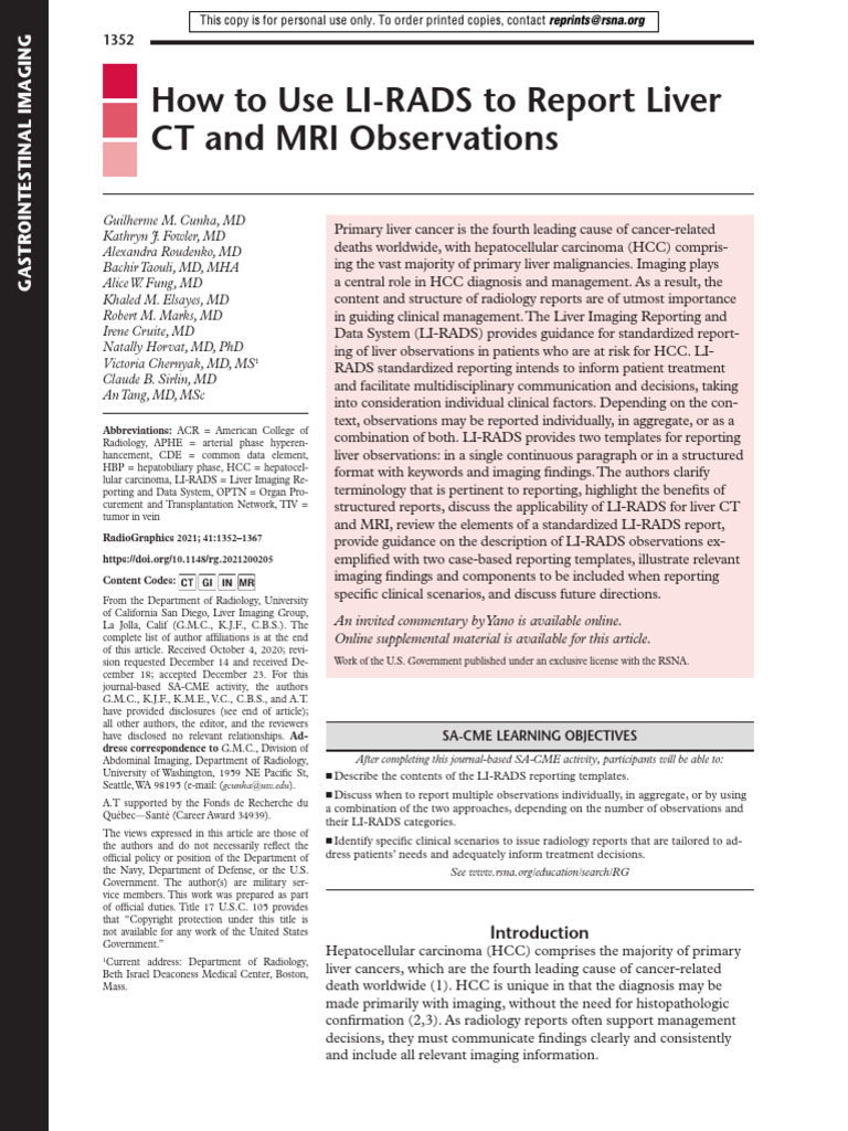 M Cunha Et Al 2021 How To Use Li Rads To Report Liver CT and Mri ...