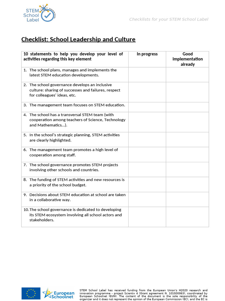 STEM School Label Leadership Checklist | PDF