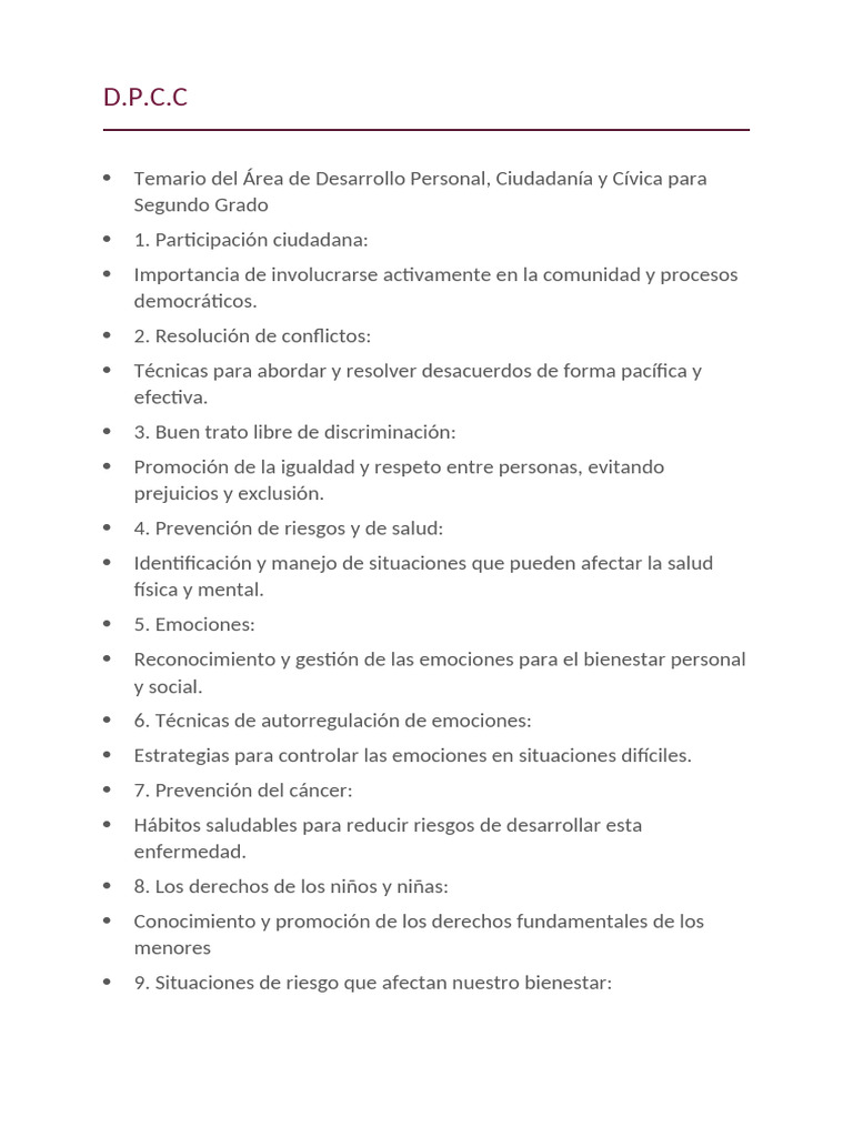 Temario de Desarrollo Personal y Cívica | PDF