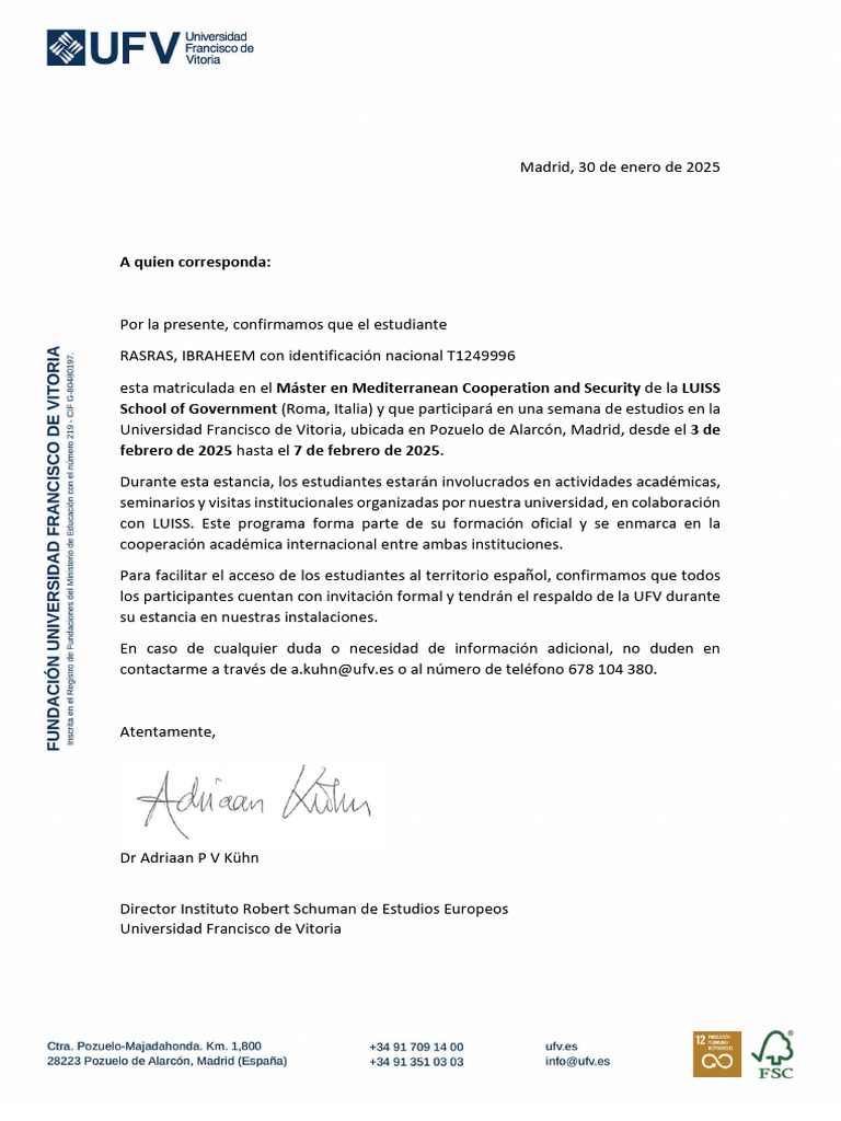 Invitation letter UFV_RASRASIBRAHEEM | PDF