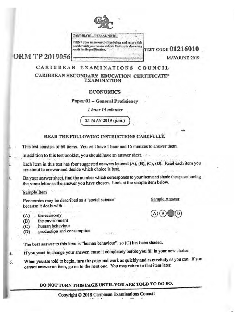 CSEC Economics June 2019 P1 | PDF