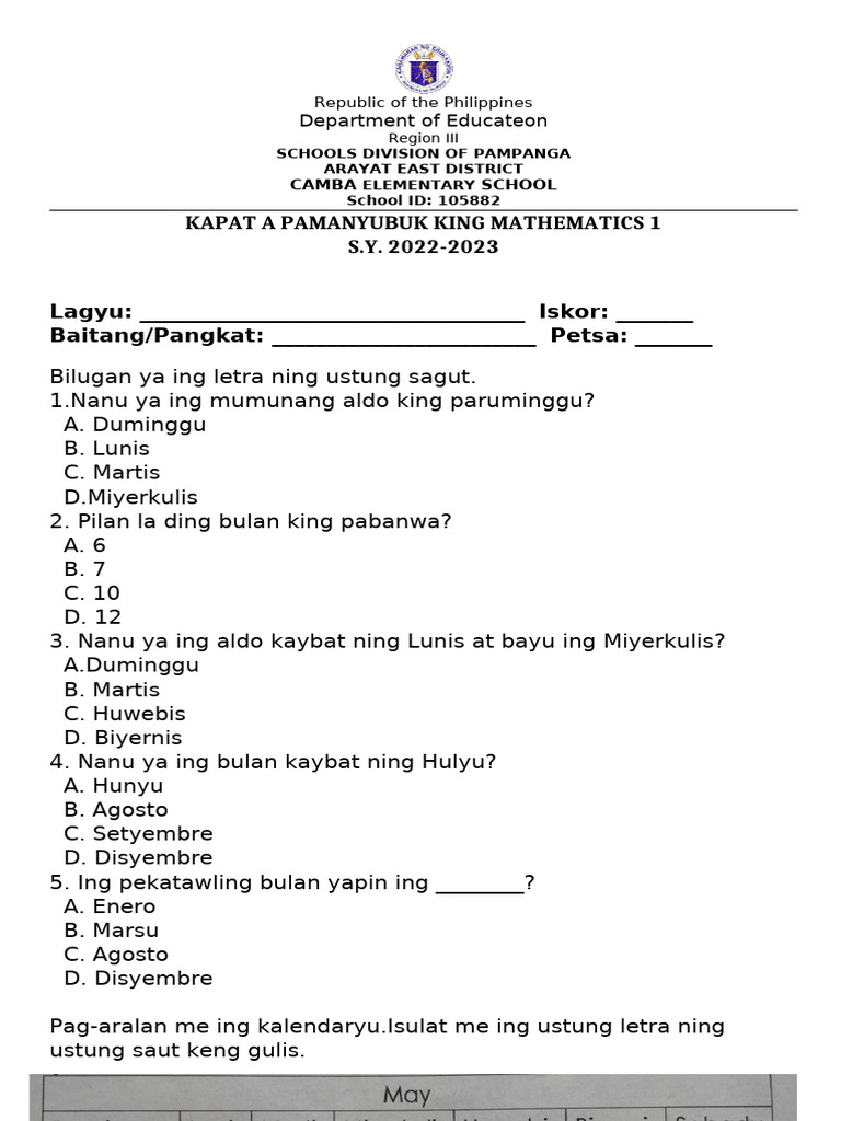 4th-mathematics-periodical-test | PDF | Cognitive Science