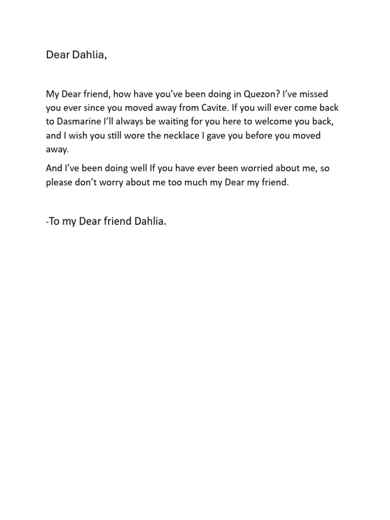 Letter to My Friend Dahlia | PDF