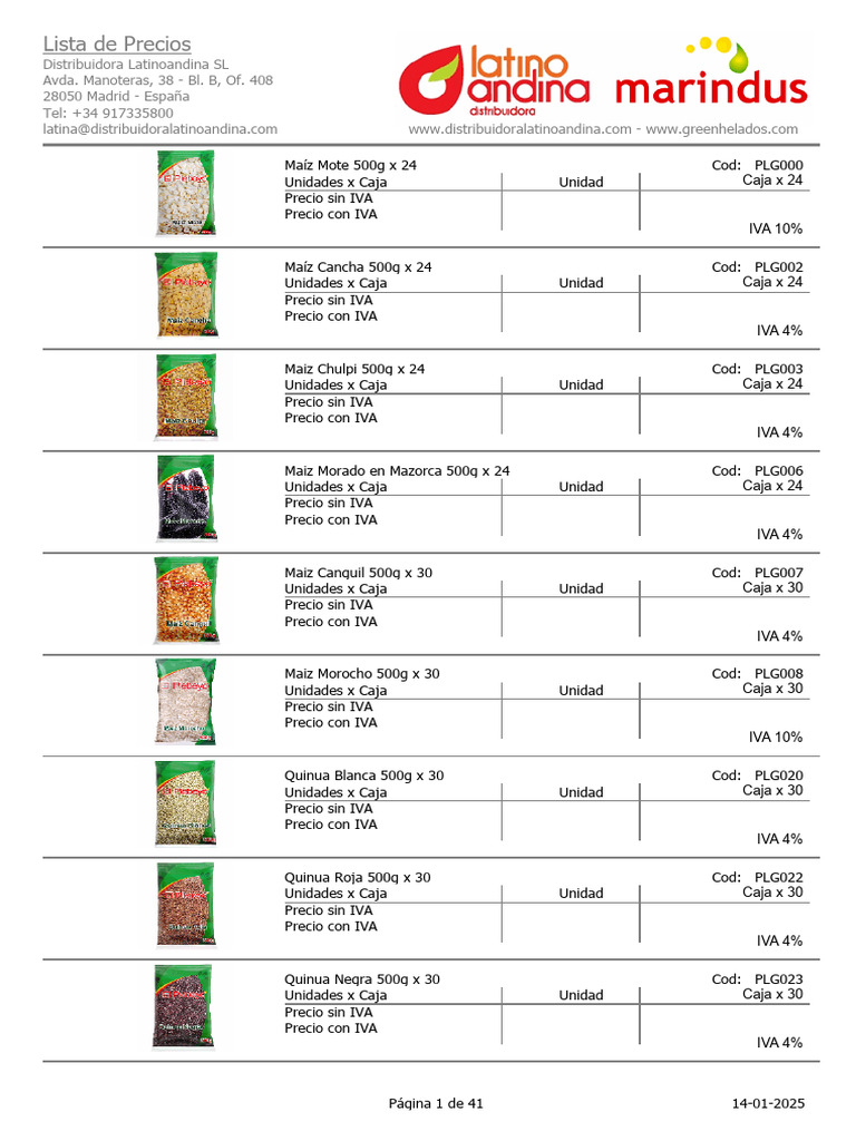 Lista de Precios Distribuidora Latinoandina | PDF | Cocina de las ...