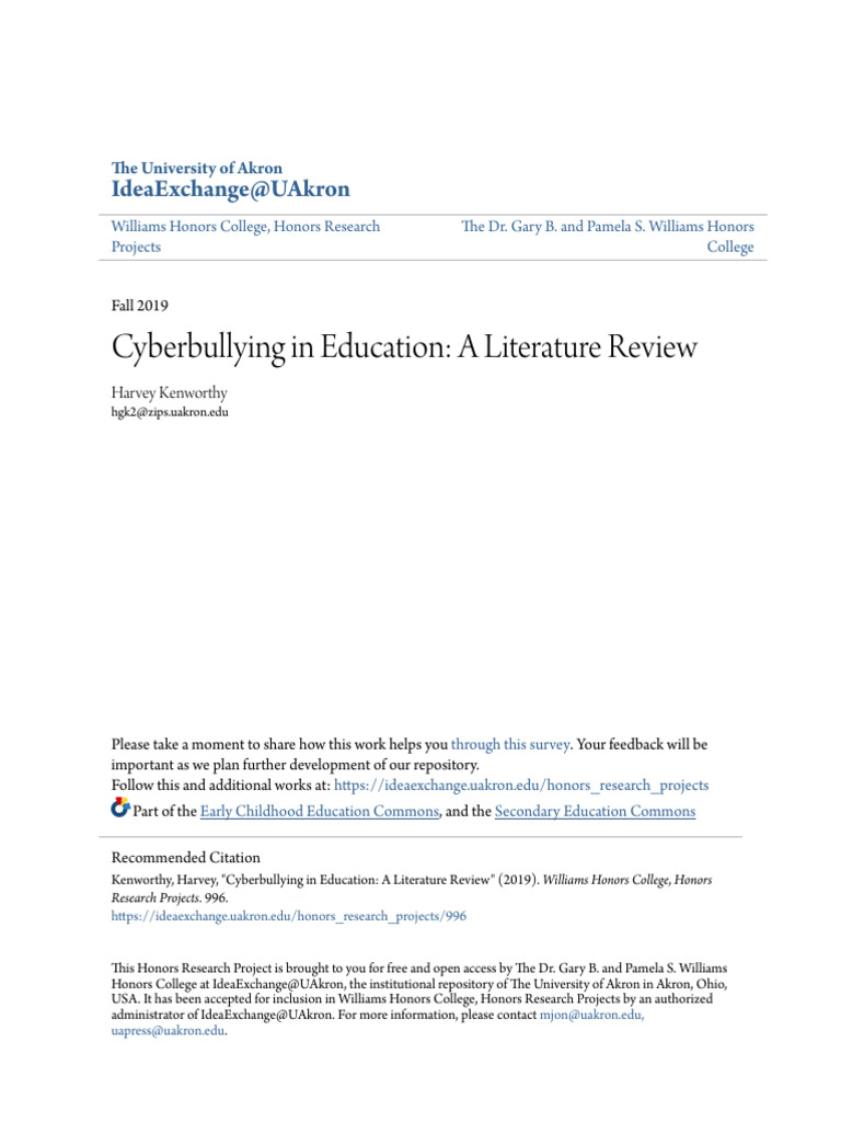 Cyberbullying in Education: Literature Review | PDF | Cyberbullying ...
