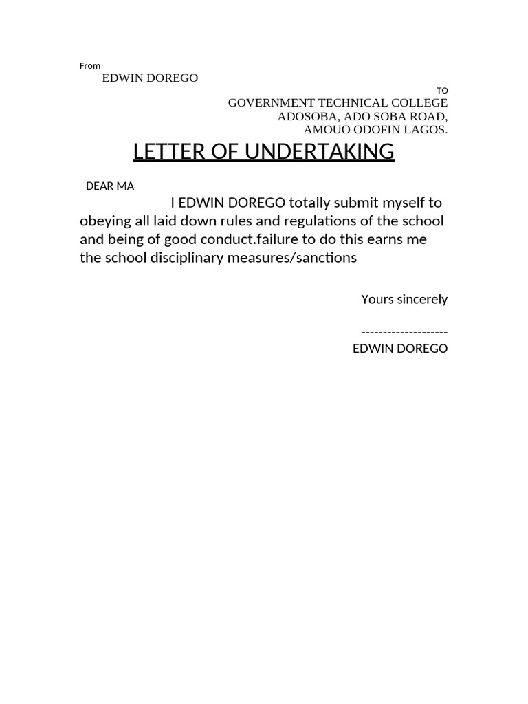 Letter of Undertaking | PDF