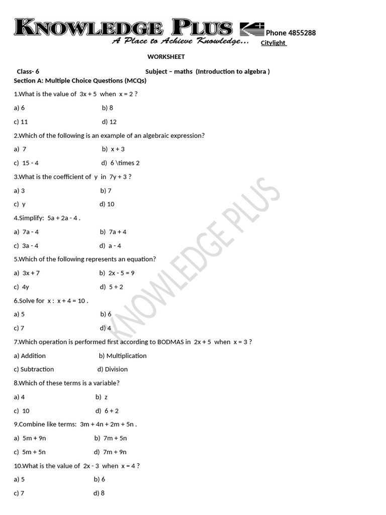 6th Introduction To Algebra | PDF | Equations | Algebra