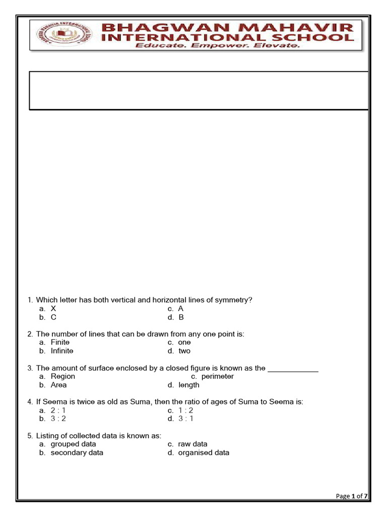 TERM-2 - EXAM - PAPER - Class 6 Set 2 | PDF | Area | Ratio