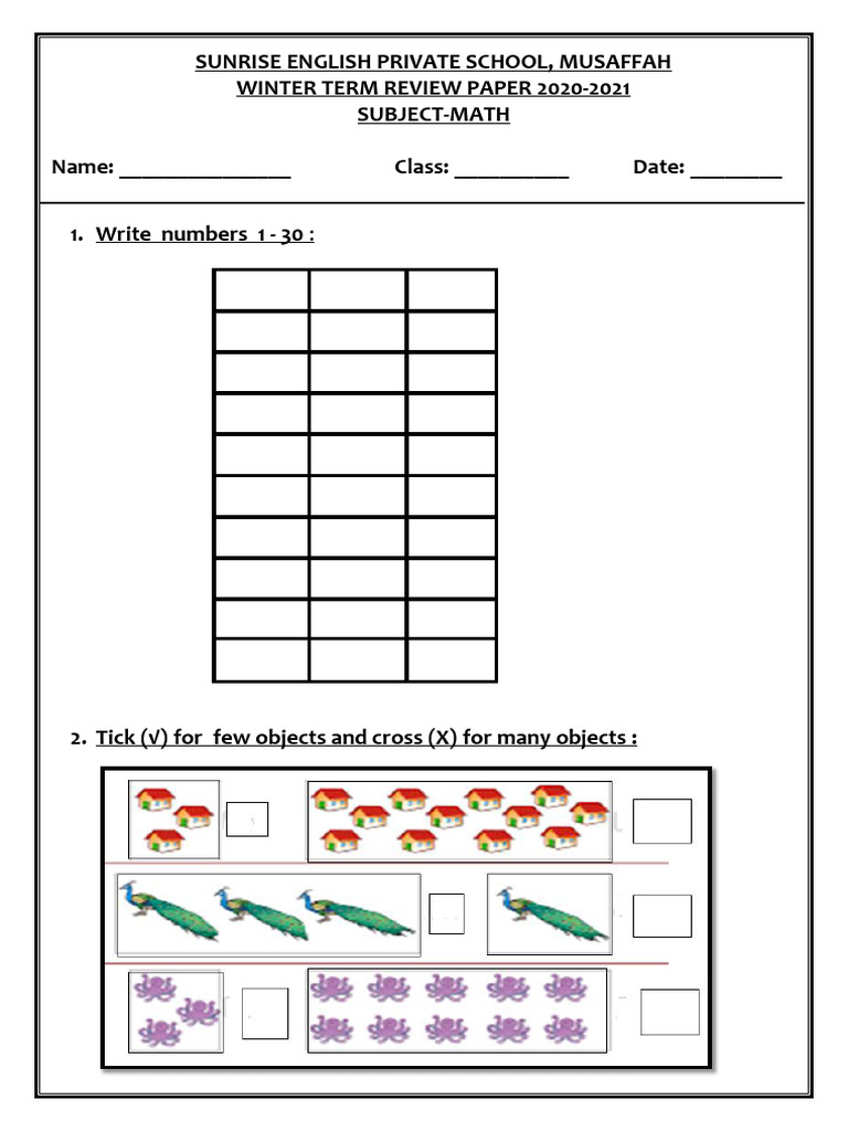 Winter Math Review for Grade School | PDF