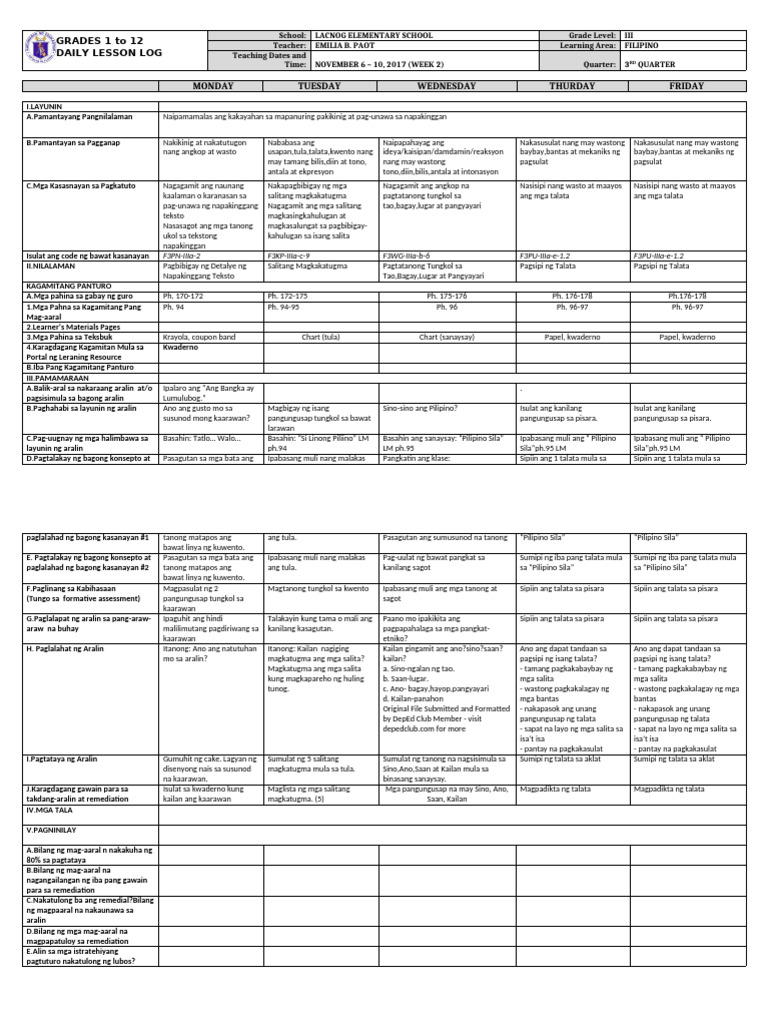DLL Filipino 3 q3 w2 | PDF