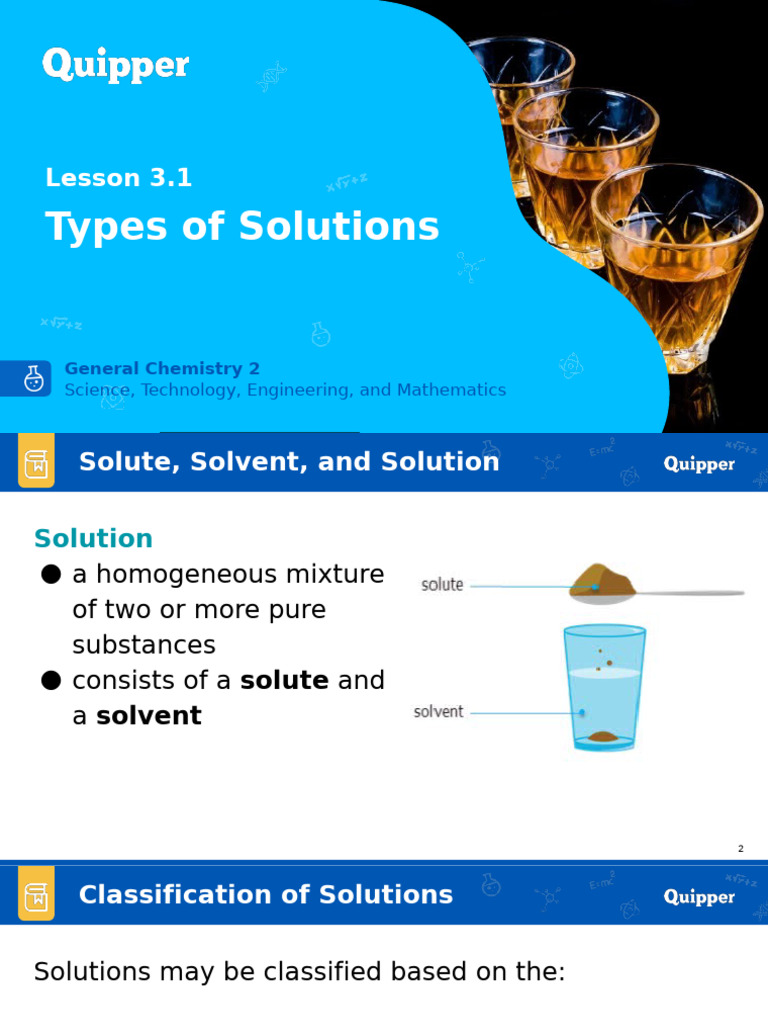 Types and Classifications of Solutions | PDF | Solubility | Concentration