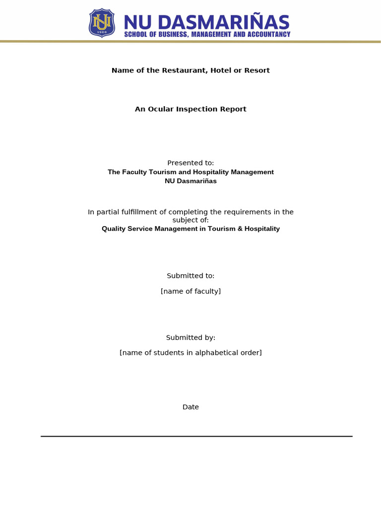 Ocular Inspection Report for Hospitality | PDF | Hotel | Resort