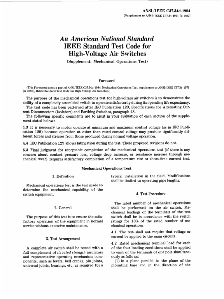 ANSI IEEE C37.34d-1984 (Supplement To ANSI IEEE C37.34-1971) | PDF | Switch | High Voltage