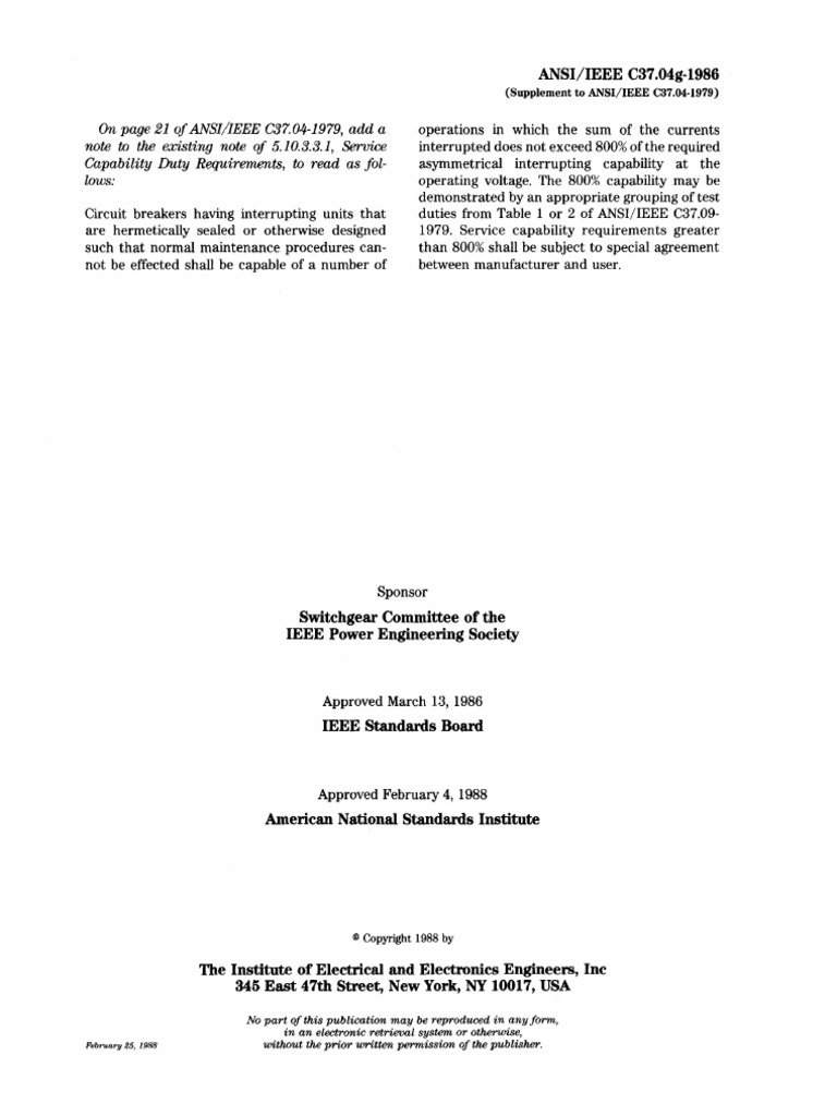 ANSI IEEE C37.04g-1986 (Supplement To ANSI IEEE C37.04-1979) | PDF