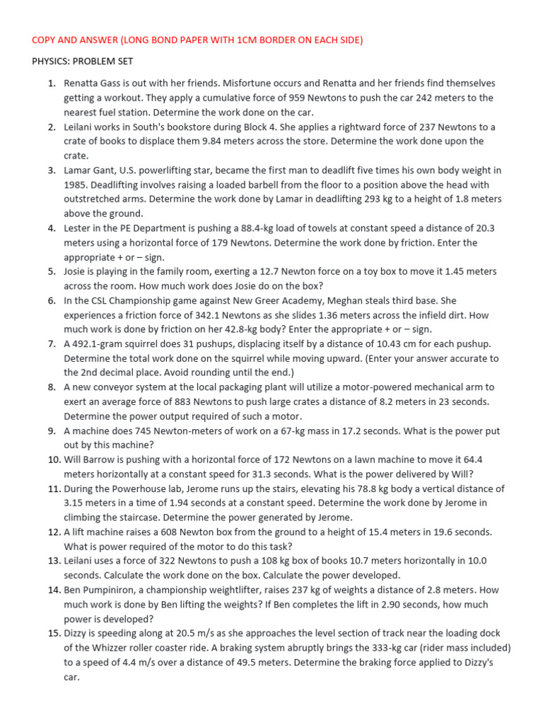 PHYSICS-PROBLEM-SET | PDF | Force | Friction