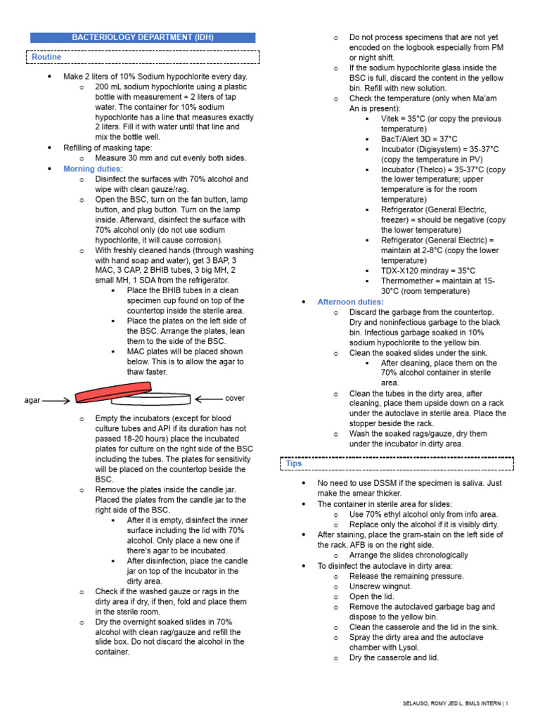 Bacteriology Lab Procedures Guide | PDF | Refrigerator