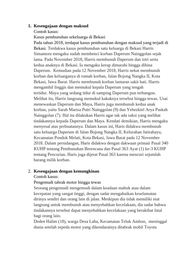 Contoh Kasus Kesengajaan Pembunuhan | PDF
