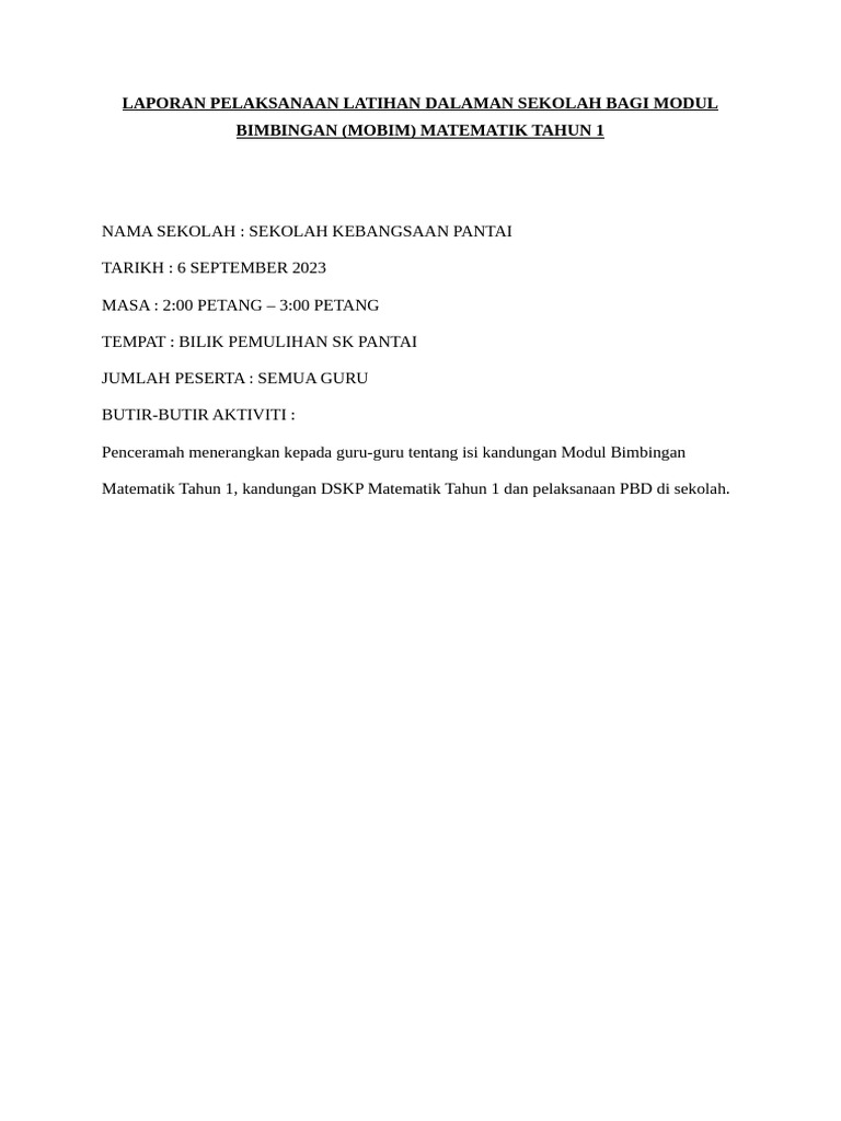 Laporan Mobim Tahun 1 | PDF