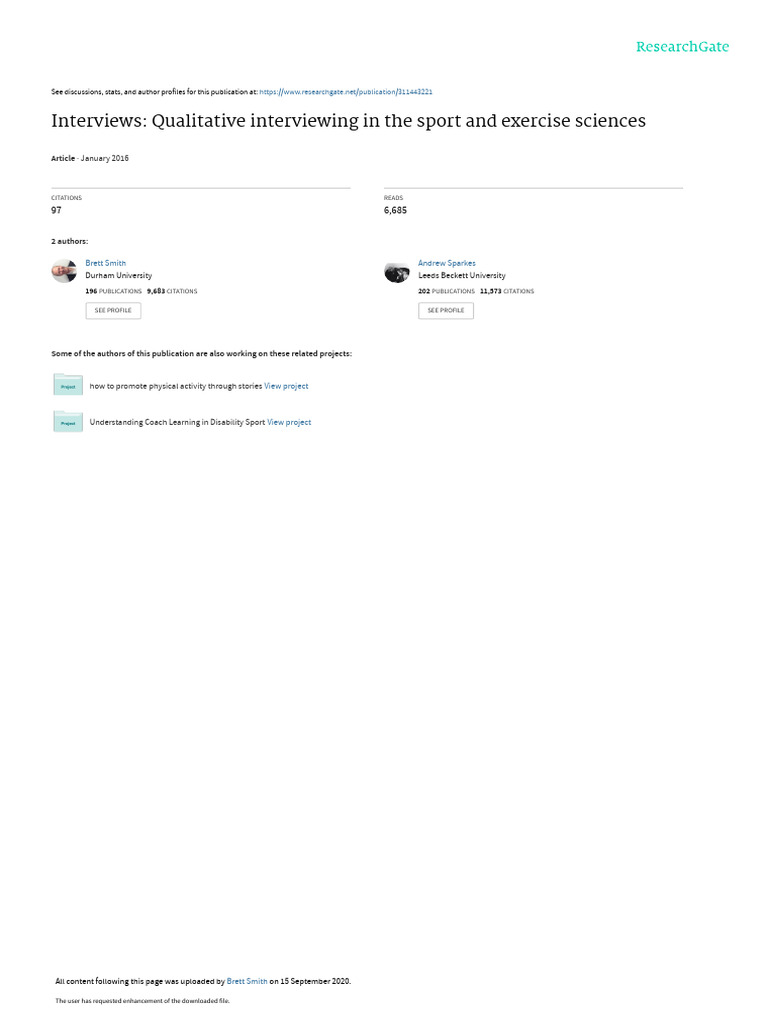 Interviews Qualitative Interviewing in the sport and exercise sciences (2) | PDF | Experience ...