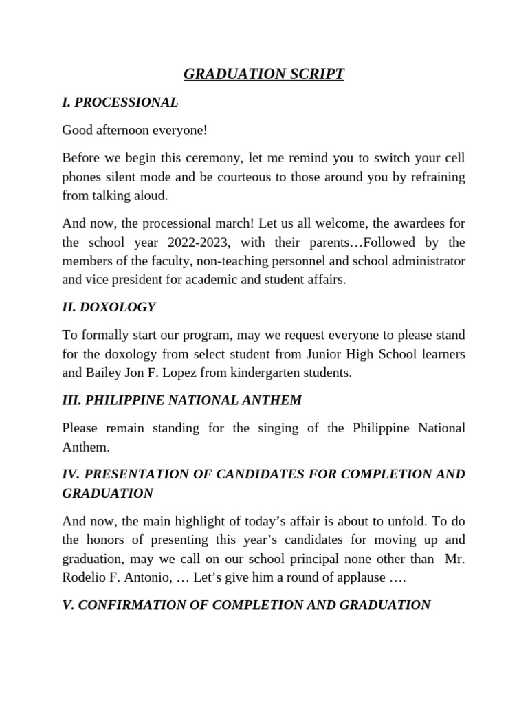 GRADUATION SCRIPT | PDF