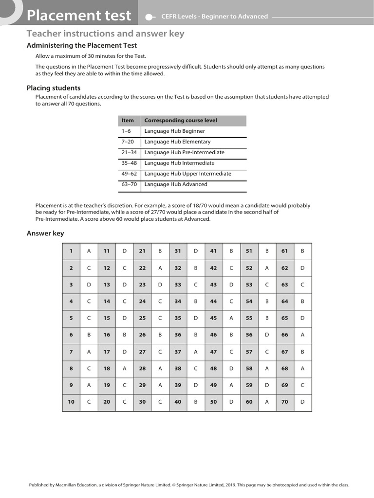 CEFR Placement Test Guide | PDF