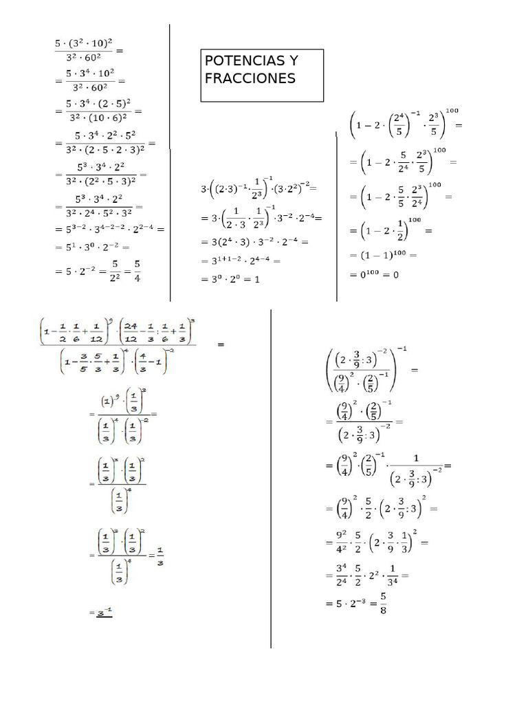 Potencias y Fracciones | PDF