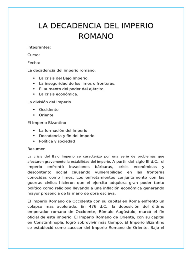 La Decadencia Del Imperio Romano | PDF | imperio Bizantino | imperio Romano