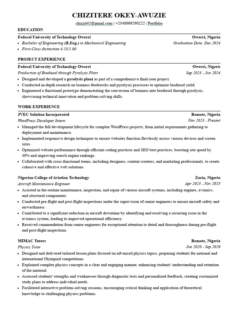 Chizitere CV | PDF | Employee Retention | Computing