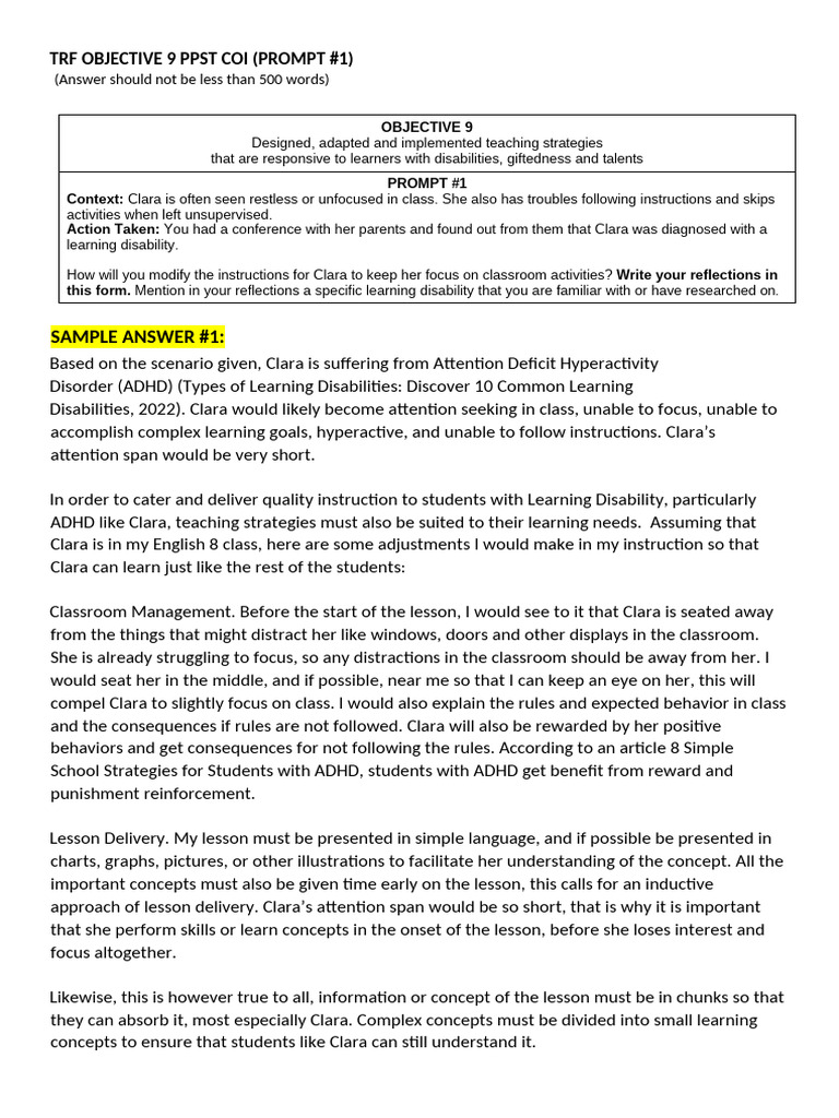 01 TRF9 - PPST Coi Sample Answers | PDF | Learning Disability ...