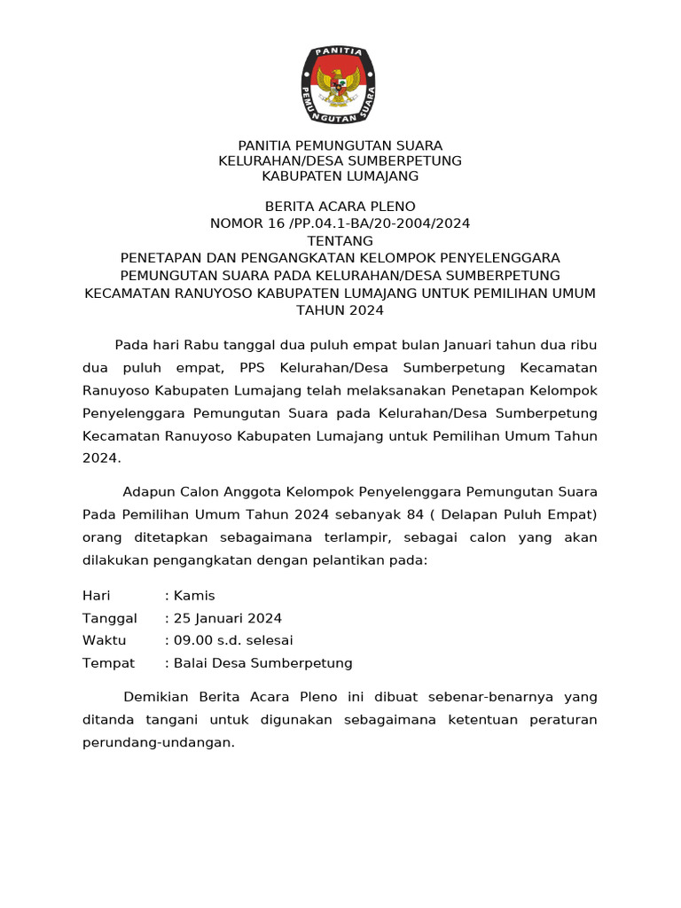 Format Ba PPS Pengangkatan KPPS | PDF