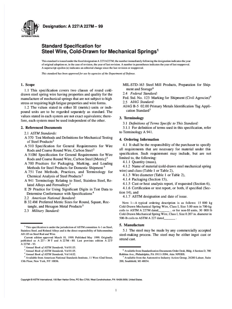 American Standards ASTM A227 | PDF | Wire | Patent