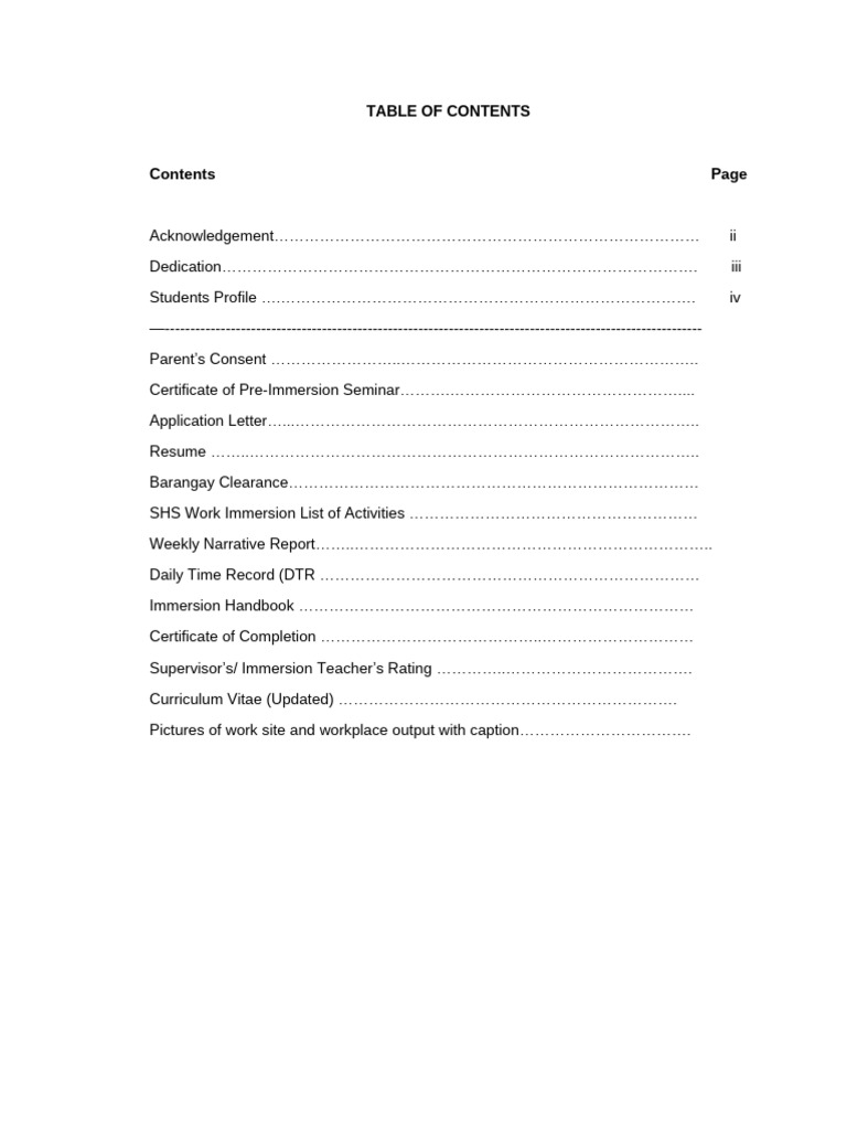 Portfolio Completion Table of Contents Updated | PDF
