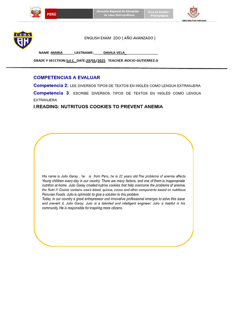 English Exam: Nutritional Cookies Analysis | PDF