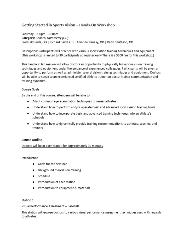 Getting Started in Sports Vision - Hands On Workshop | PDF | Visual Perception | Behavioural ...