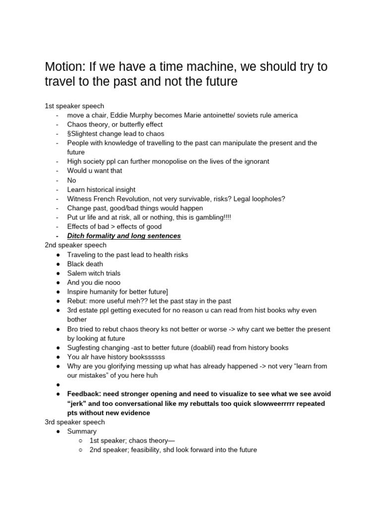 Debate on Time Travel: Past vs. Future | PDF