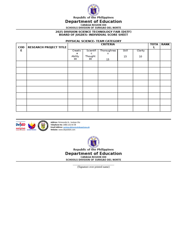 Judges Form-Physical Science-Team | PDF
