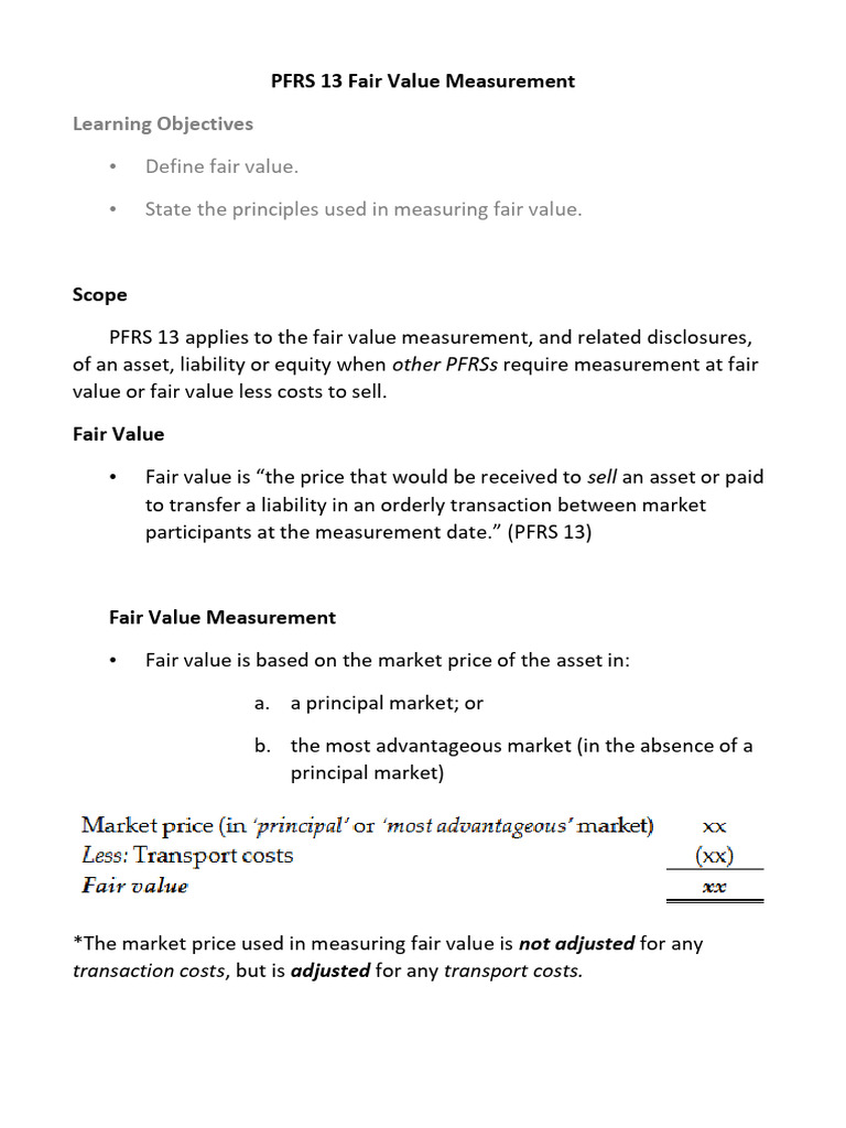 PFRS 13 Fair Value Measurement | PDF