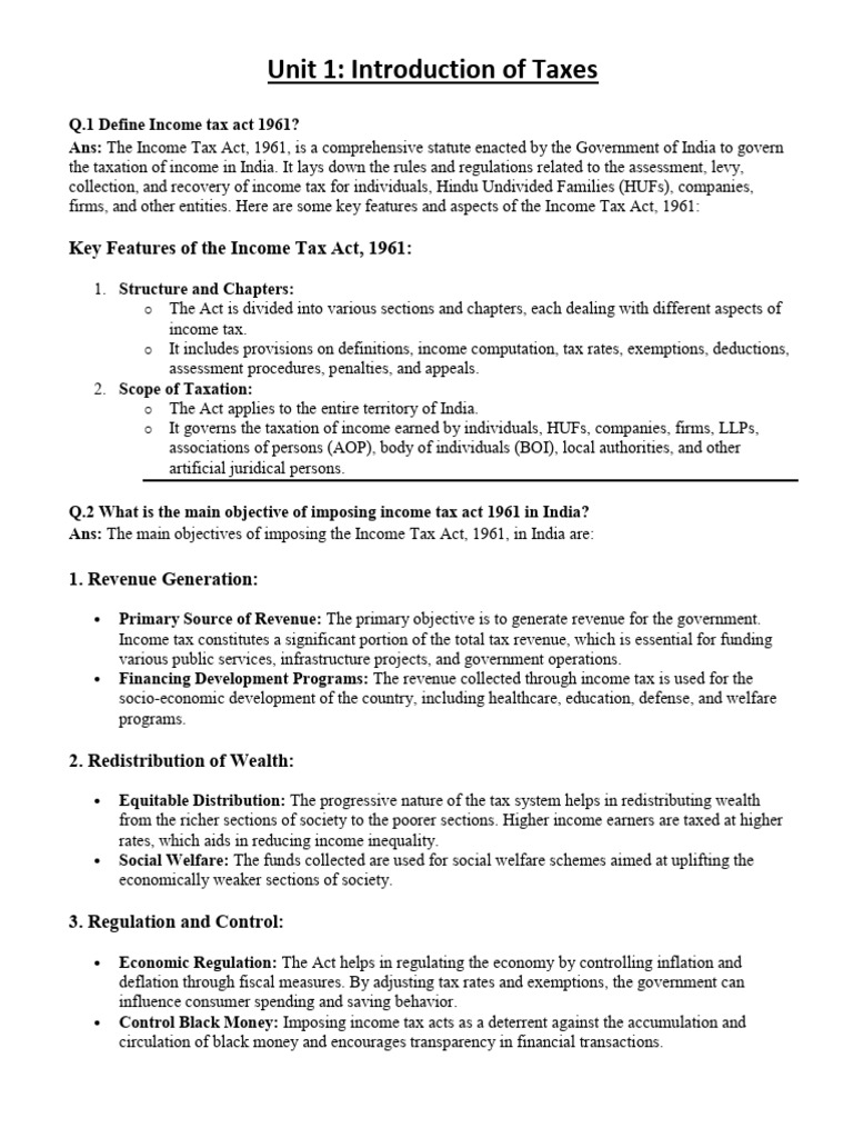 Unit 1 Introduction of Taxes | PDF | Expense | Taxes