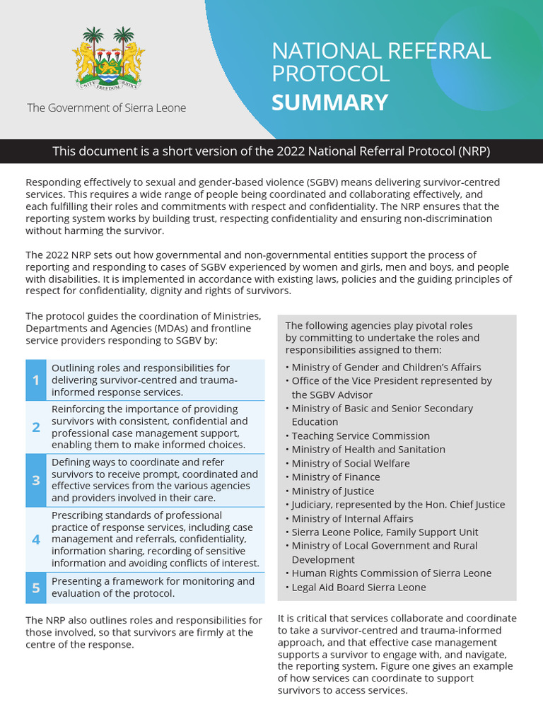 2022 National Referral Protocol Summary | PDF | Violence Against Women ...