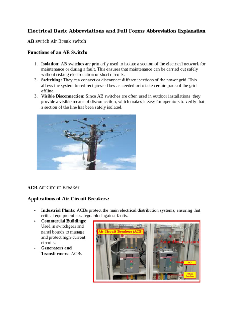 Electrical Abbreviations Explained | PDF | Electrical Equipment | Equipment