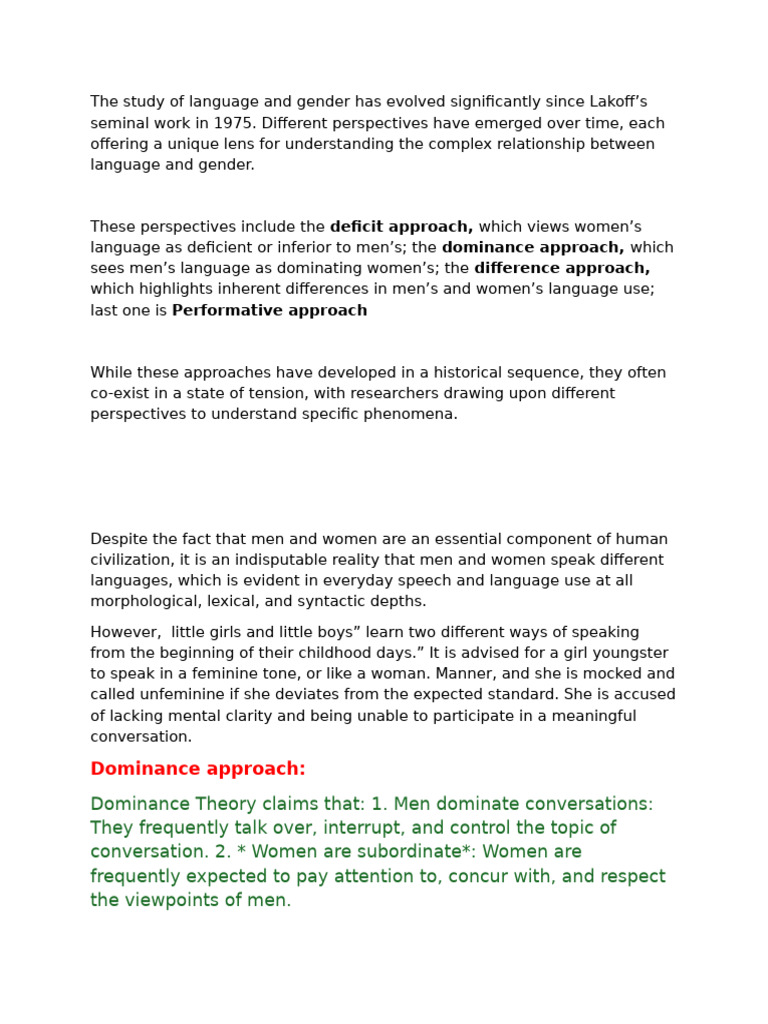 Language and Gender: Dominance Theory Explained | PDF | Gender | Gender ...