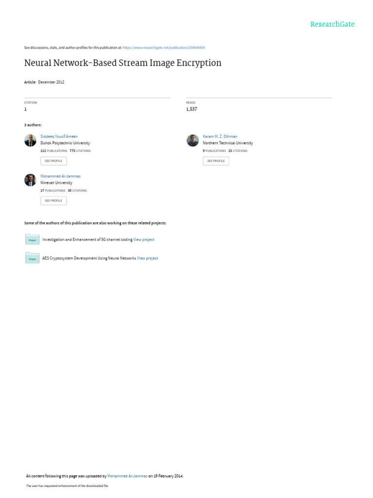 Neural Network-Based Stream Image Encryption | PDF | Key (Cryptography) | Encryption